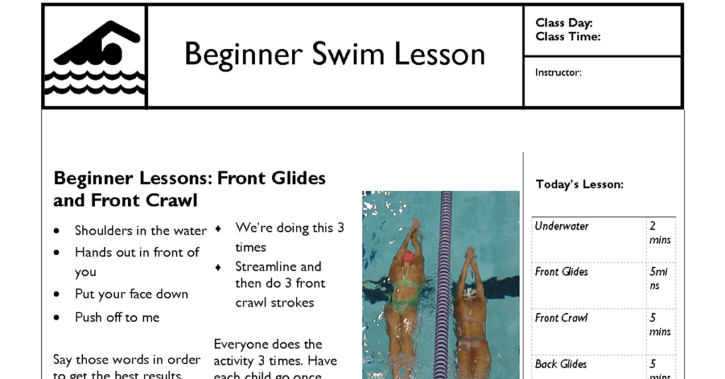 Swim Lesson Plan – Beginner Lesson Template – Swimming Lessons Ideas Swim Lesson Plan – Beginner Lesson Template – Swimming Lessons Ideas