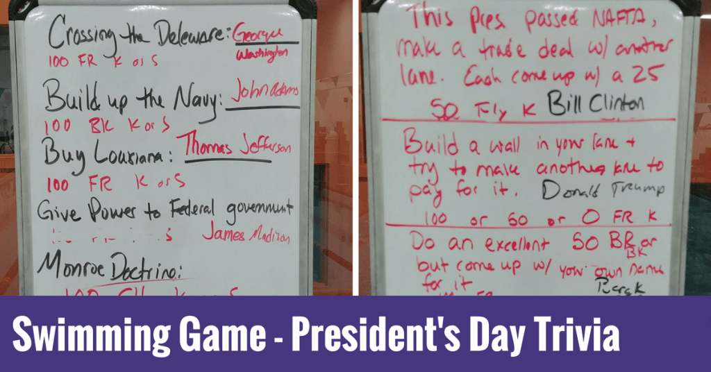 Swimming Game – President’s Day Trivia – Swimming Ideas