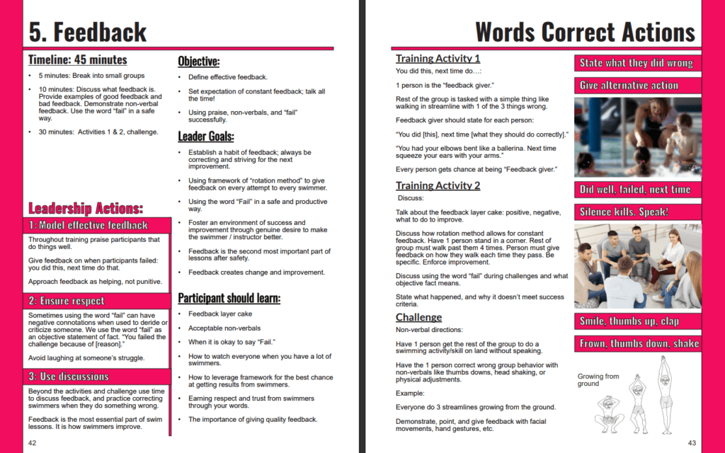 Giving Feedback during swimming lessons